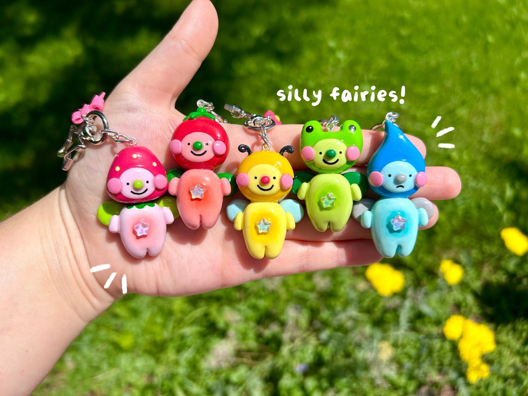 Silly Fairy Figurine Keychains With Charms Smiley Strawberry, Tomato ...