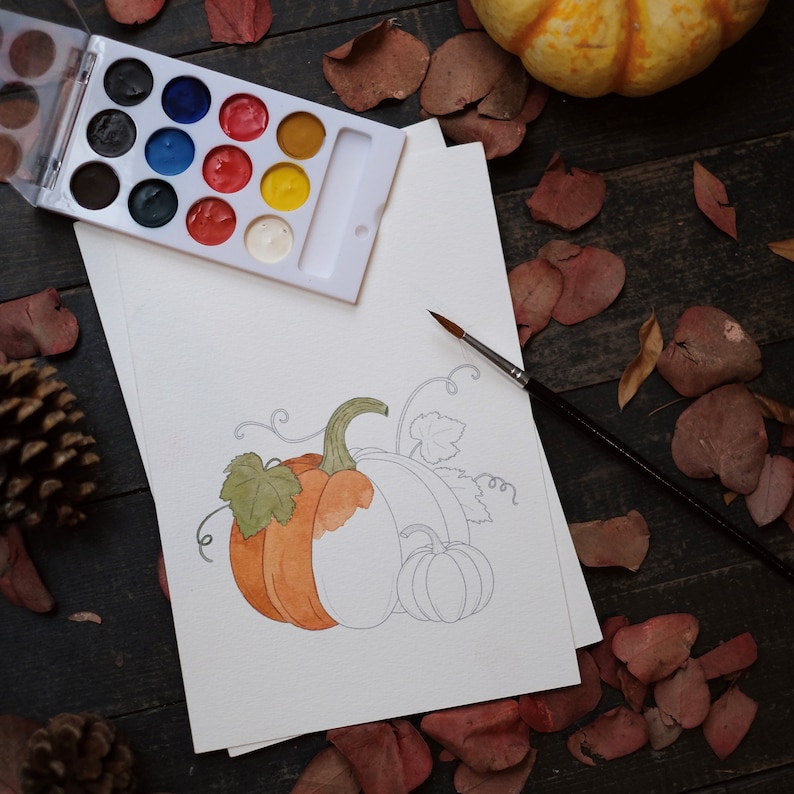 Autumn Watercolor Coloring Book | Fall Handmade Illustration Pages ...