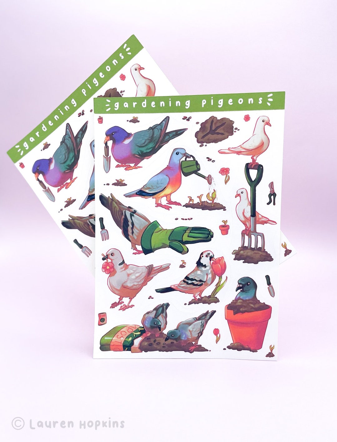 Gardening Pigeons Sticker Sheet | Cute Pigeon Stickers - Etsy