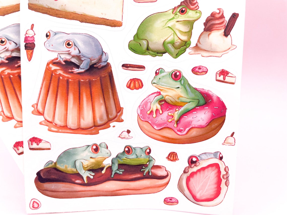 Dessert Frogs Sticker Sheet Cute Frog Stickers Food | Etsy