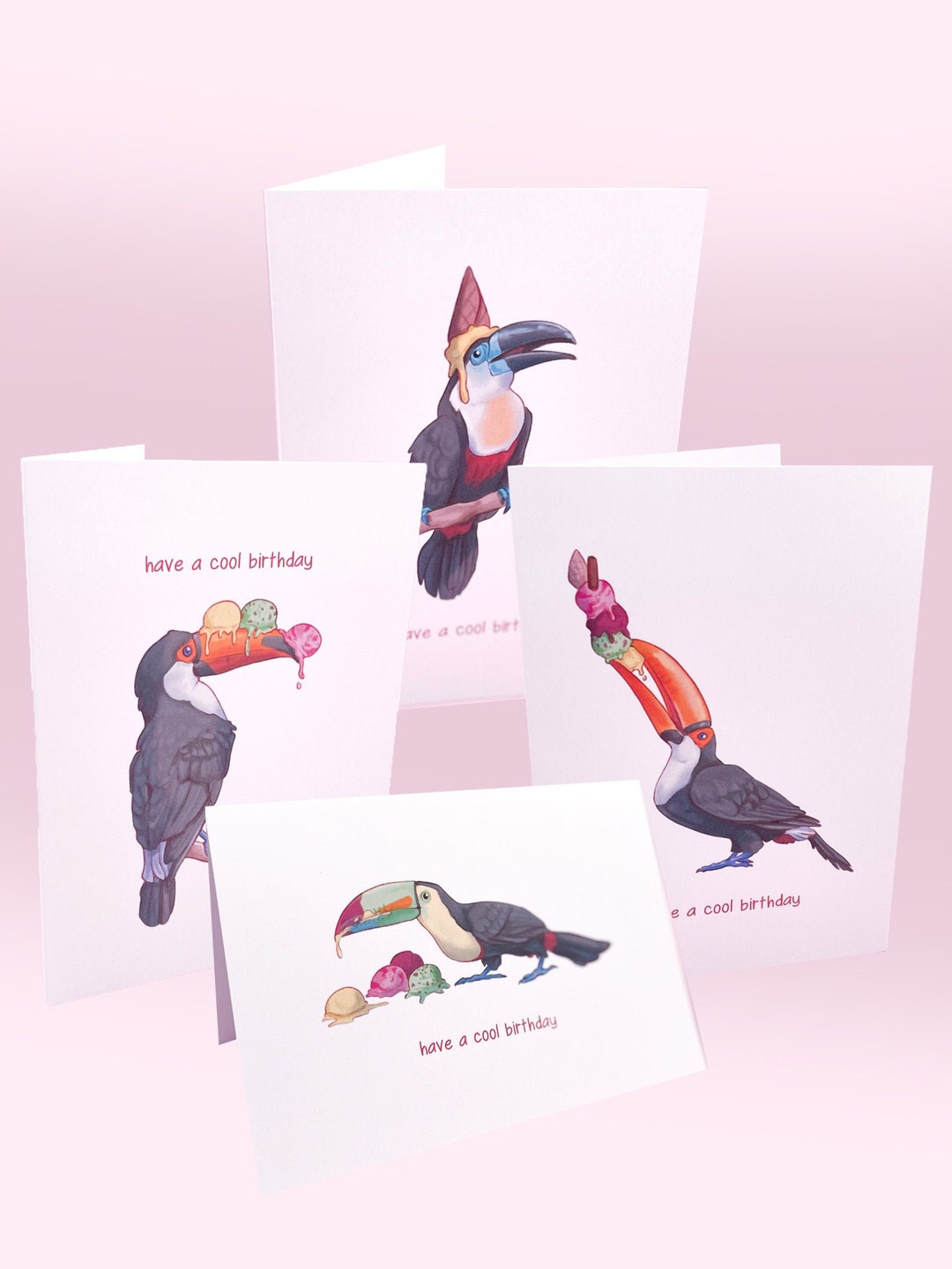 Ice Cream Toucan Birthday Card Four Options Cute Toucans Birthday ...