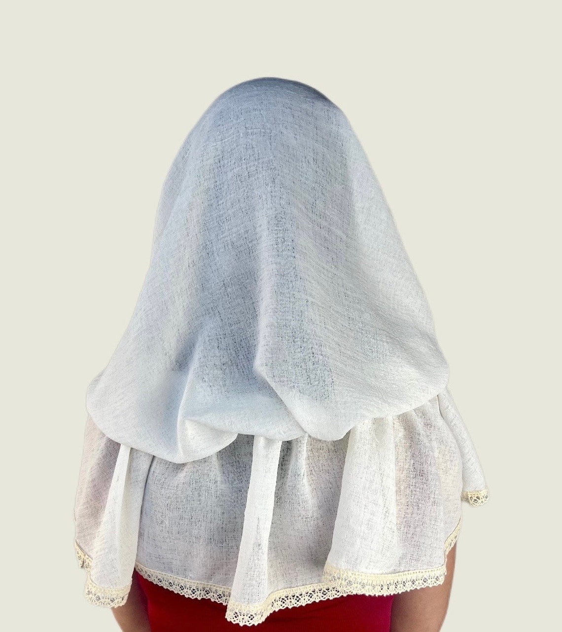 Linen Veil With Lace, Religion Head Veil, Catholic Mantilla, Church ...