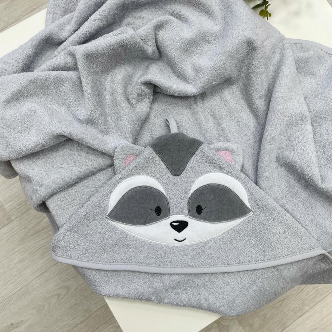 Raccoon Hooded Bath Towel, Hooded Baby Towel, Animal Hooded Towel, Gift ...