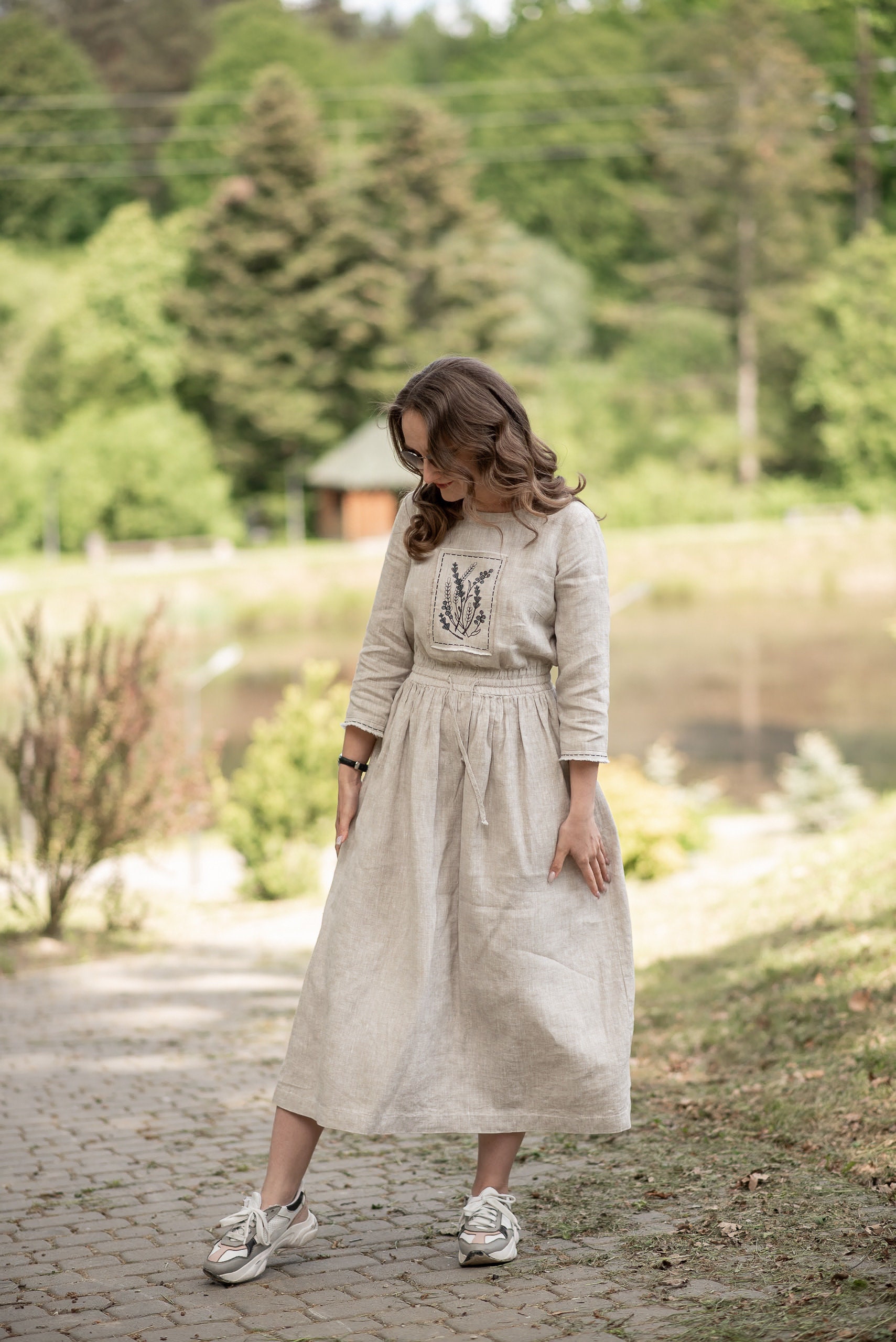 Cottagecore Beige Linen Dress, Wedding Guest Linen Dress, Linen Dress ...