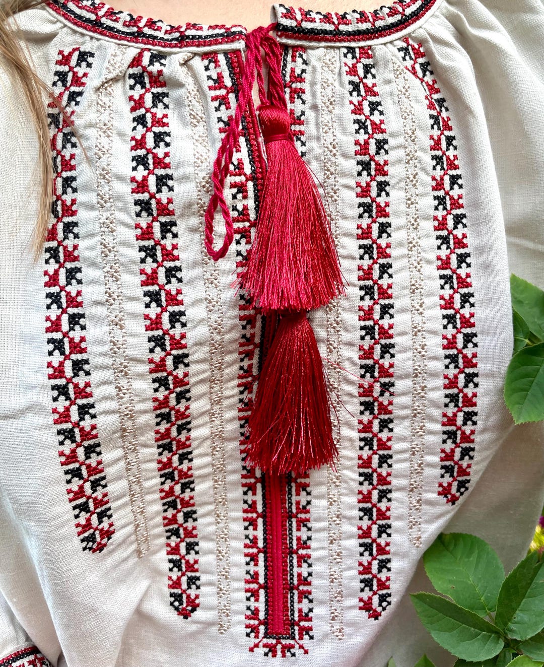 Traditional Romanian Peasant Blouse for Women With Red Black Embroidery ...