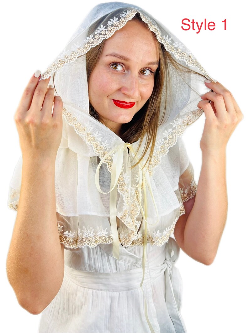 Linen Veil With Lace, Religion Head Veil, Catholic Mantilla, Church ...