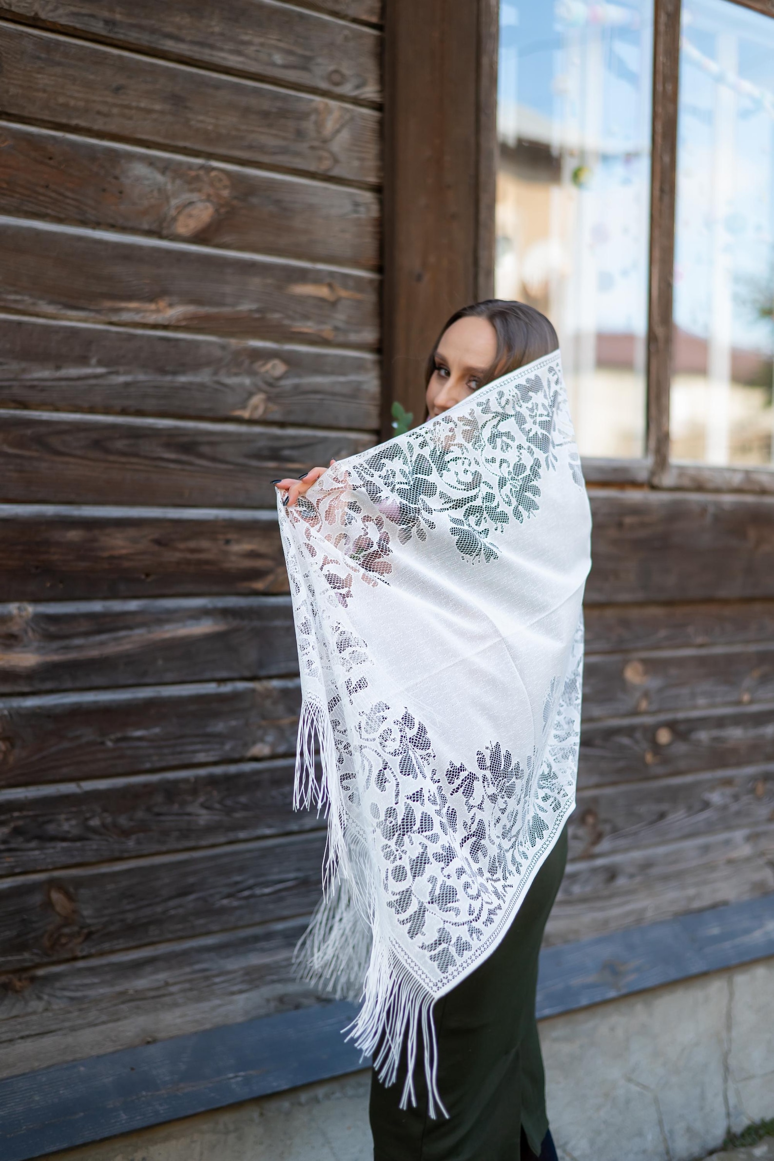 Elegant White Lace Shawl With Fringe, Lightweight Floral Patterned Wrap ...