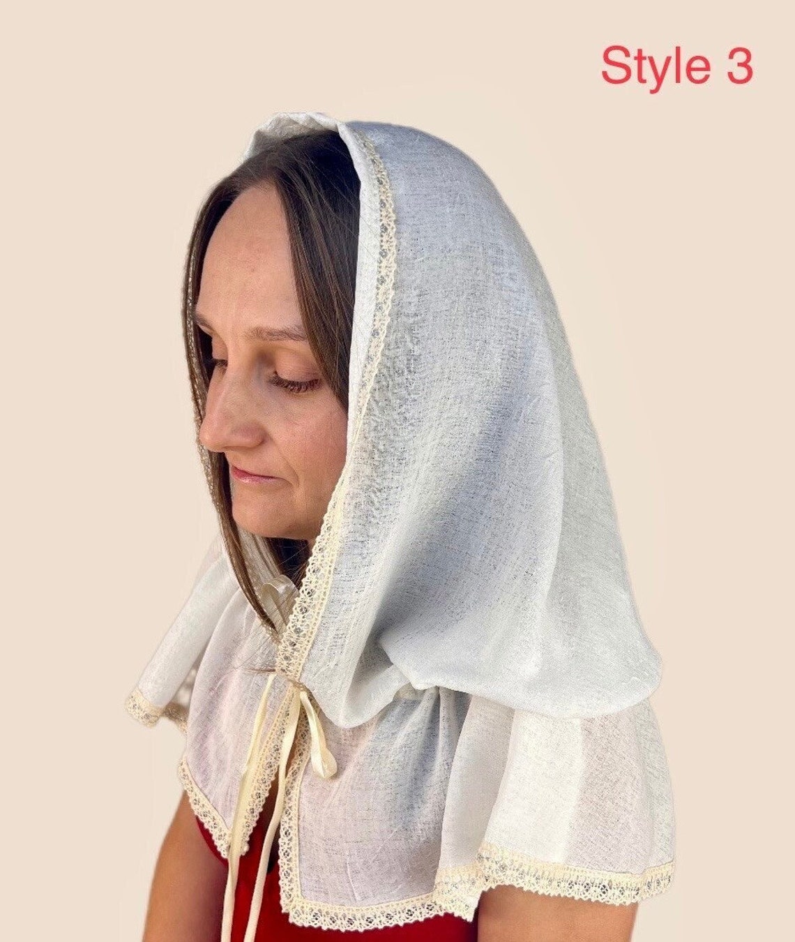 Linen Veil With Lace, Religion Head Veil, Catholic Mantilla, Church ...