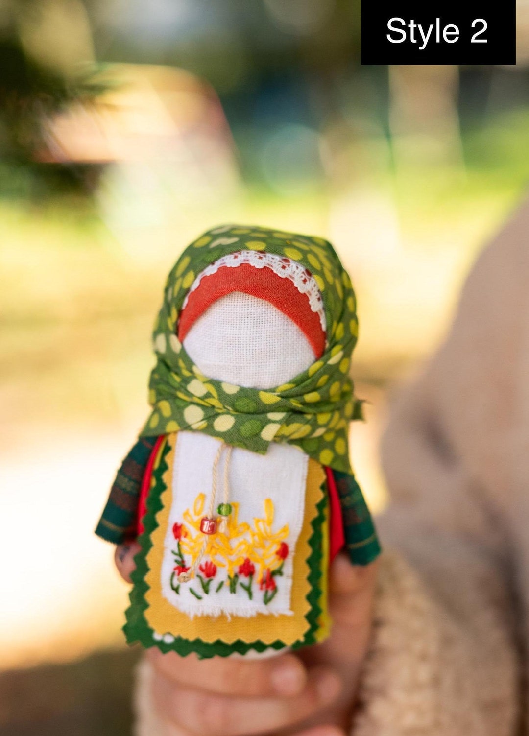 Handmade Slavic Motanka Rag Doll With Green Scarf and Embroidered Apron ...