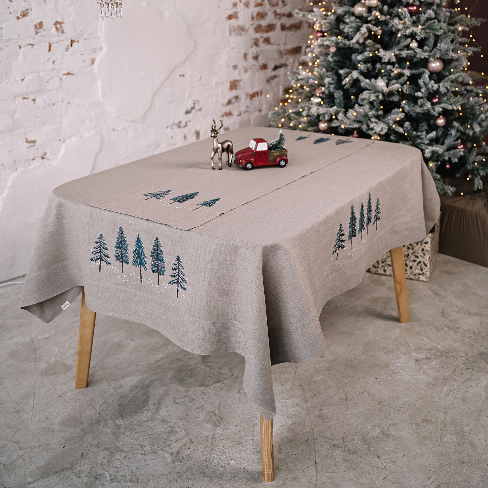 Embroidered Winter Table Runner, Christmas Table Runner With Pine Tree ...