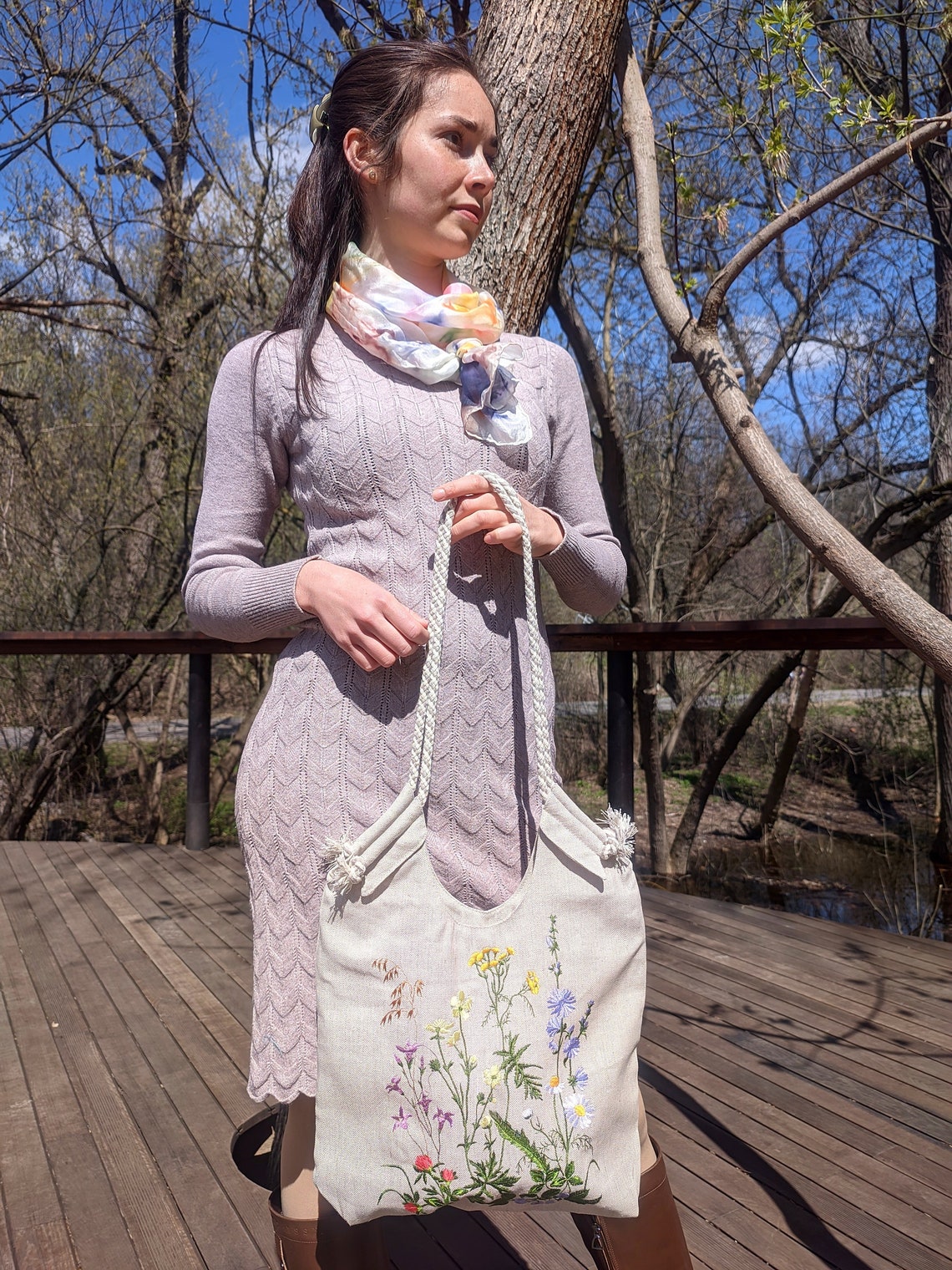 Boho hippie bag Canvas linen bag with zipper Floral | Etsy