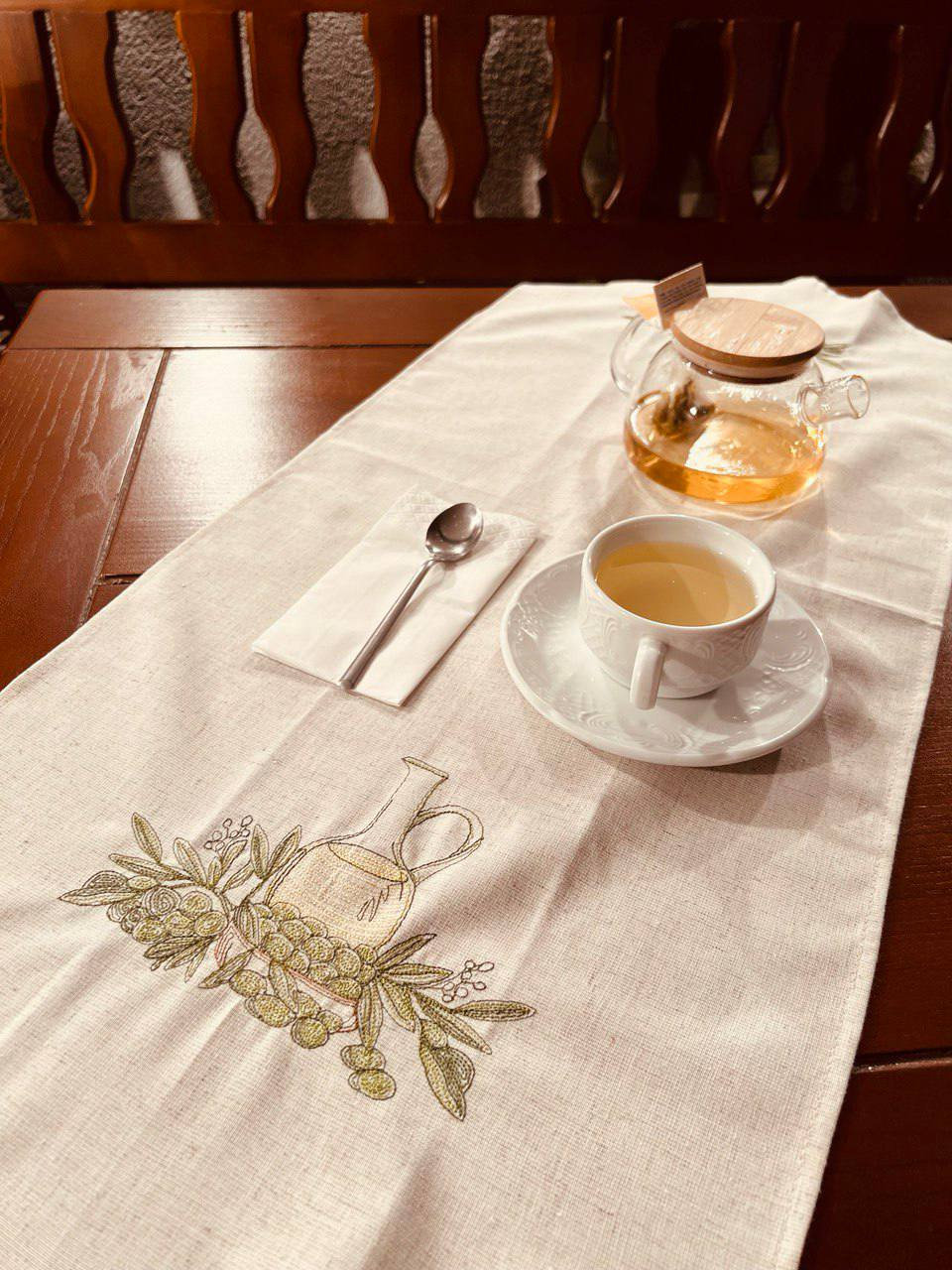 Linen Beige Runner With Greek Embroidery, Italian Linen Table Runner ...