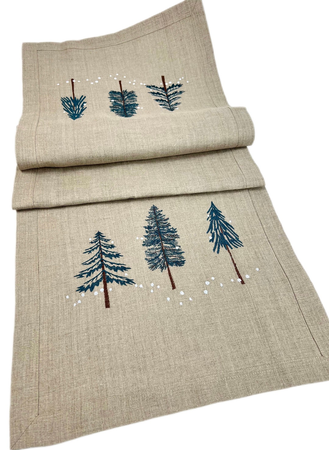 Embroidered Winter Table Runner, Christmas Table Runner With Pine Tree ...