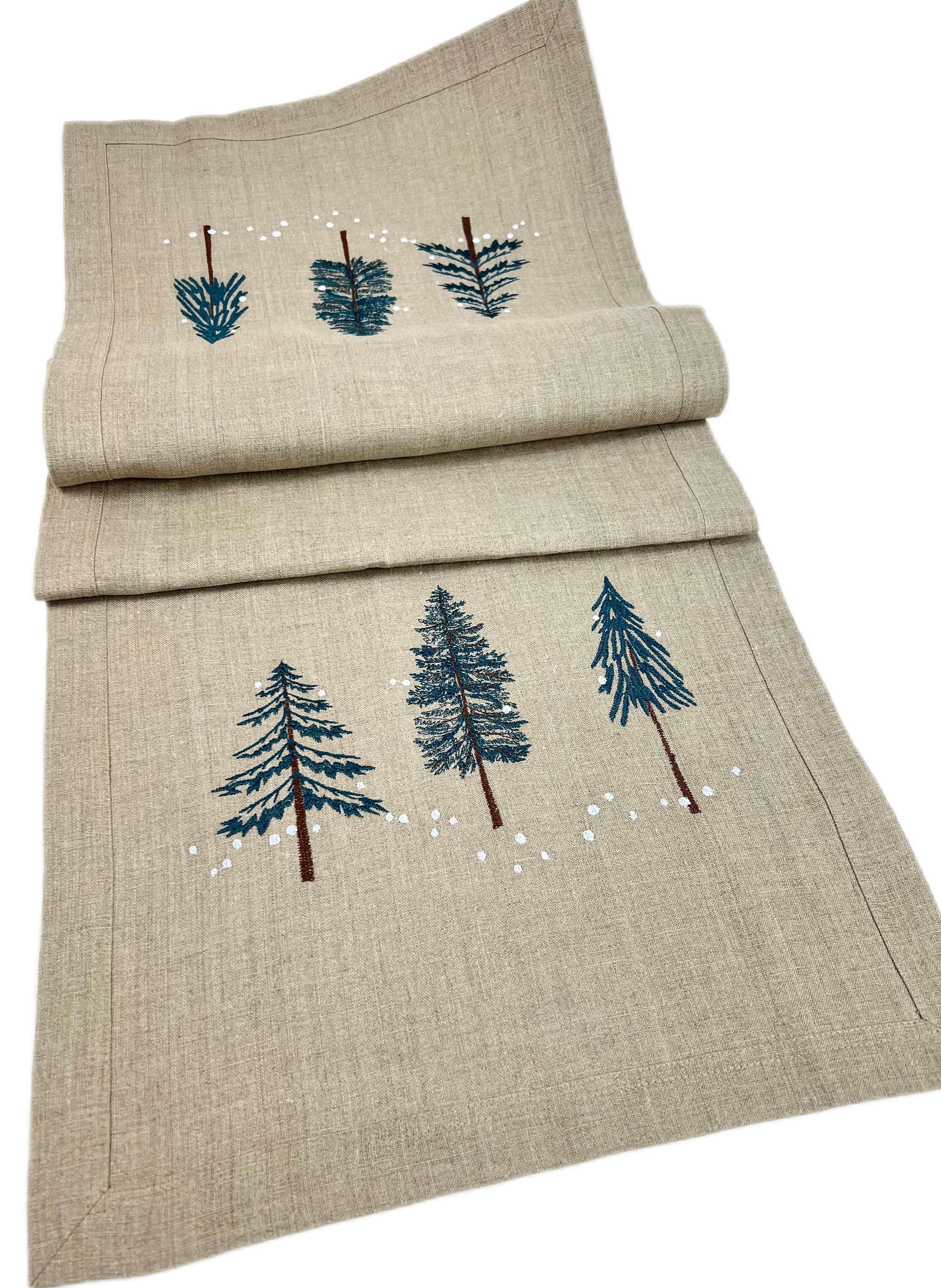 Embroidered Winter Table Runner, Christmas Table Runner With Pine Tree ...