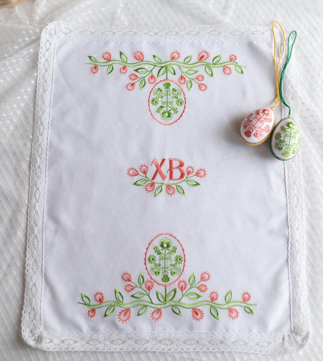 Slavic Pascha Decor Set, Handmade Orthodox Easter Basket Cover Set With ...