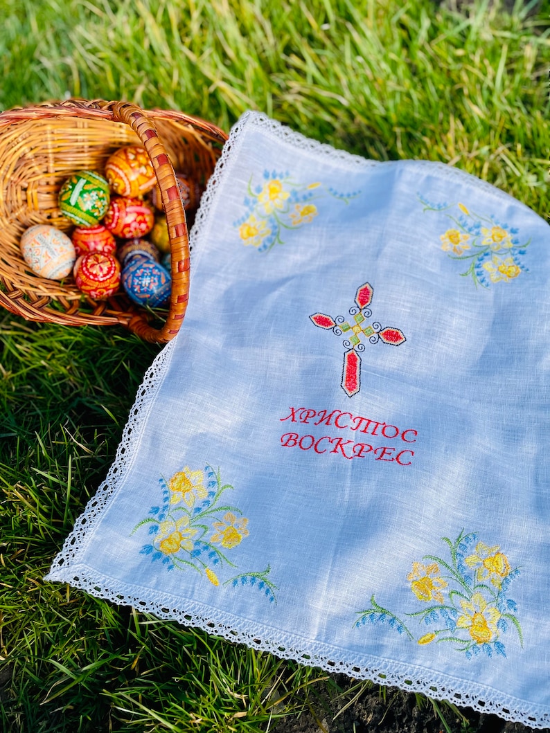 Orthodox Easter Basket Cover With Flowers and Lace, Ukrainian Linen ...