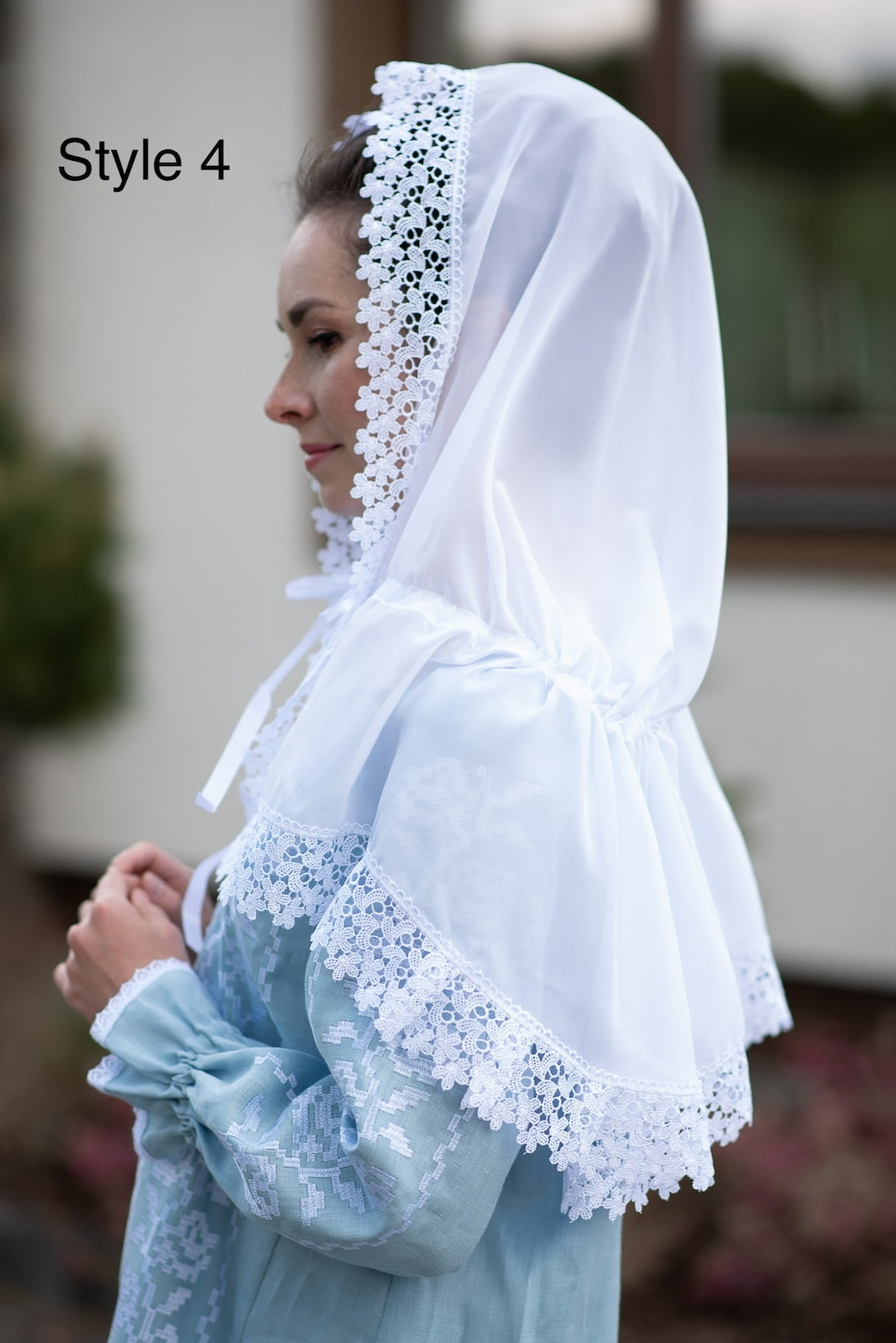 Cotton Veil With Lace, Wedding Head Veil, Infinity Veil, Catholic ...