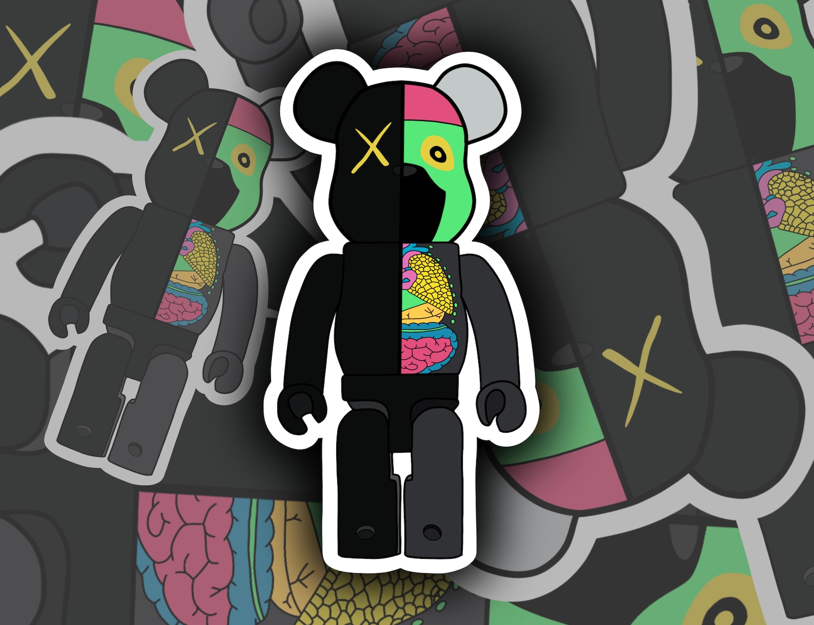 Bearbrick Kaws Dissected 1000% Black Vinyl Sticker | Etsy