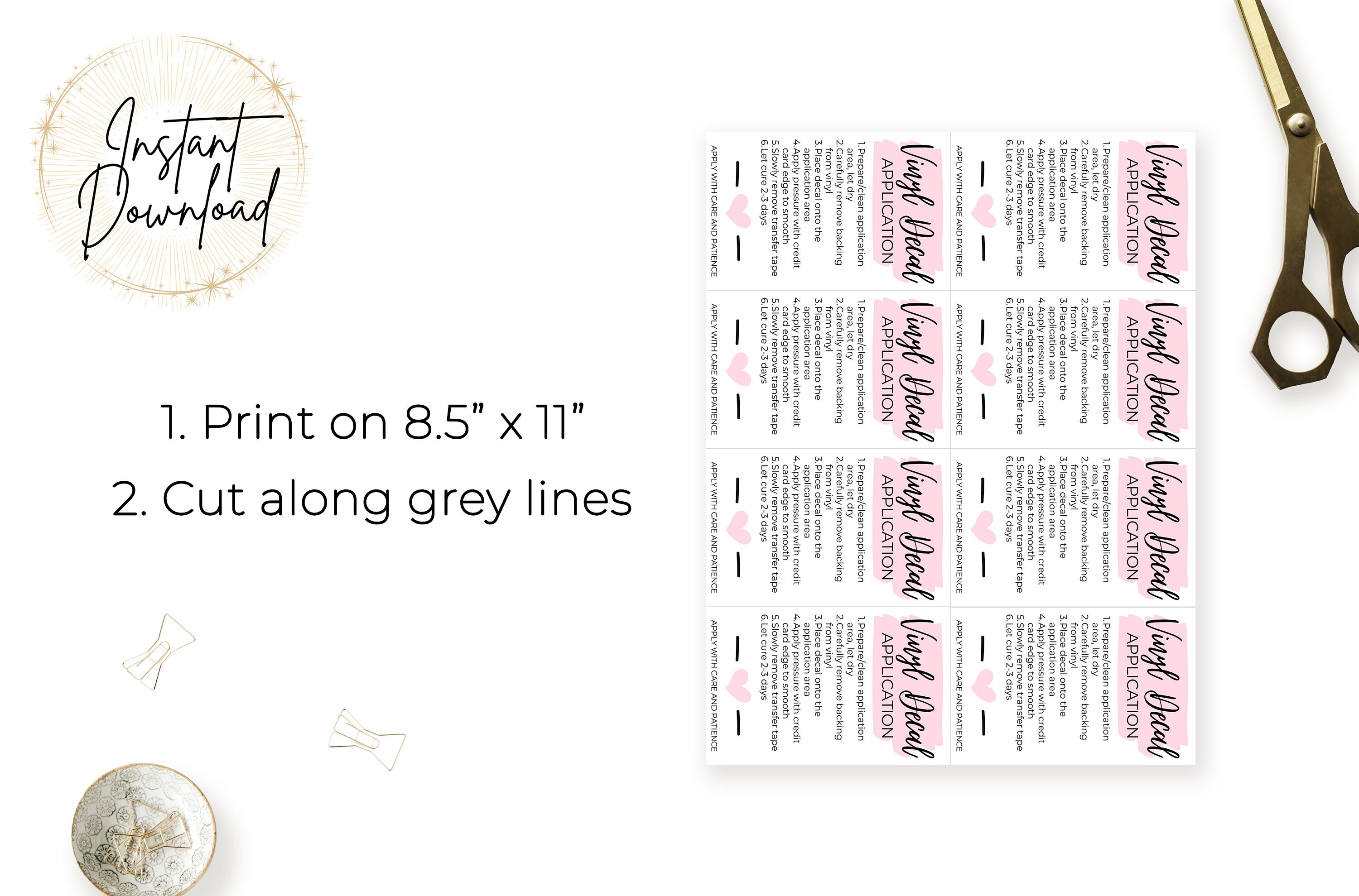 Ready to Print Vinyl Decal Instructions Card - Etsy