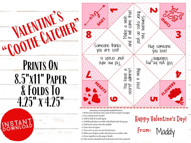 Printable Kids Valentine's Day Card Cootie Catcher - Etsy