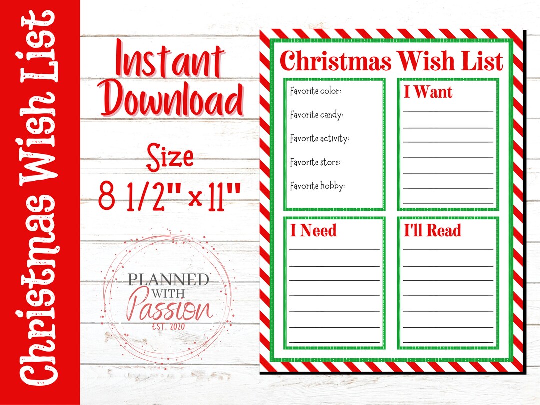 Printable Christmas Wish List INSTANT DOWNLOAD - Etsy