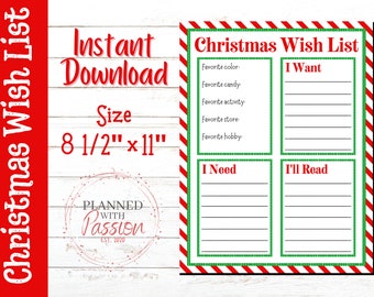 Christmas Wish List Printable, My Christmas Wish List, Instant Download ...