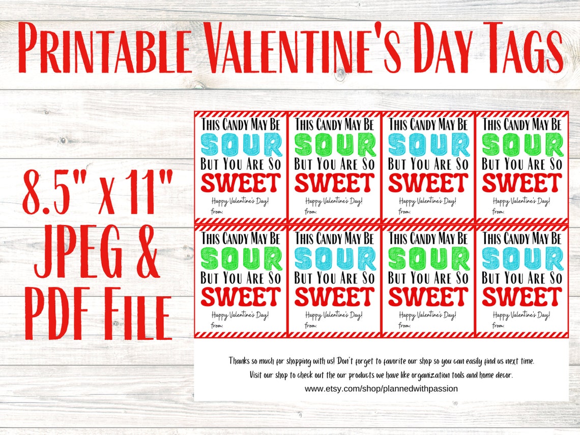 Printable Valentines Day Tags Sour but Sweet - INSTANT DOWNLOAD - Etsy