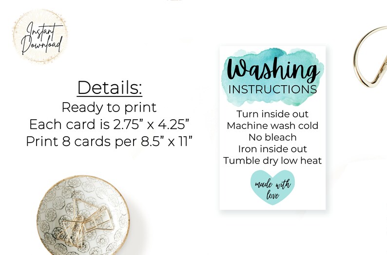 Printable Washing Instructions Care Cards for Your Small - Etsy