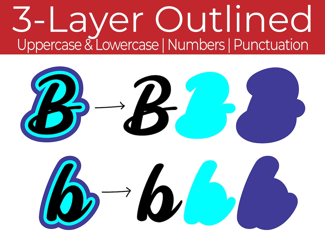 Layered Script Font SVG: Outline Alphabet for Cricut (digital Download ...