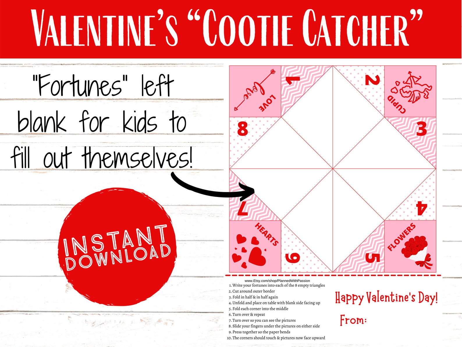 Printable Kids Valentine's Day Card Cootie Catcher - Etsy