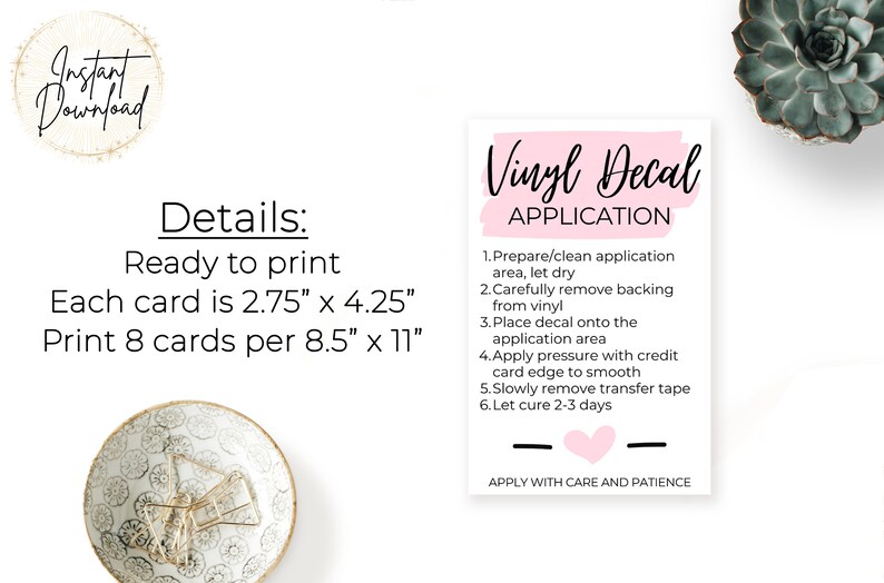 Ready to Print Vinyl Decal Instructions Card - Etsy
