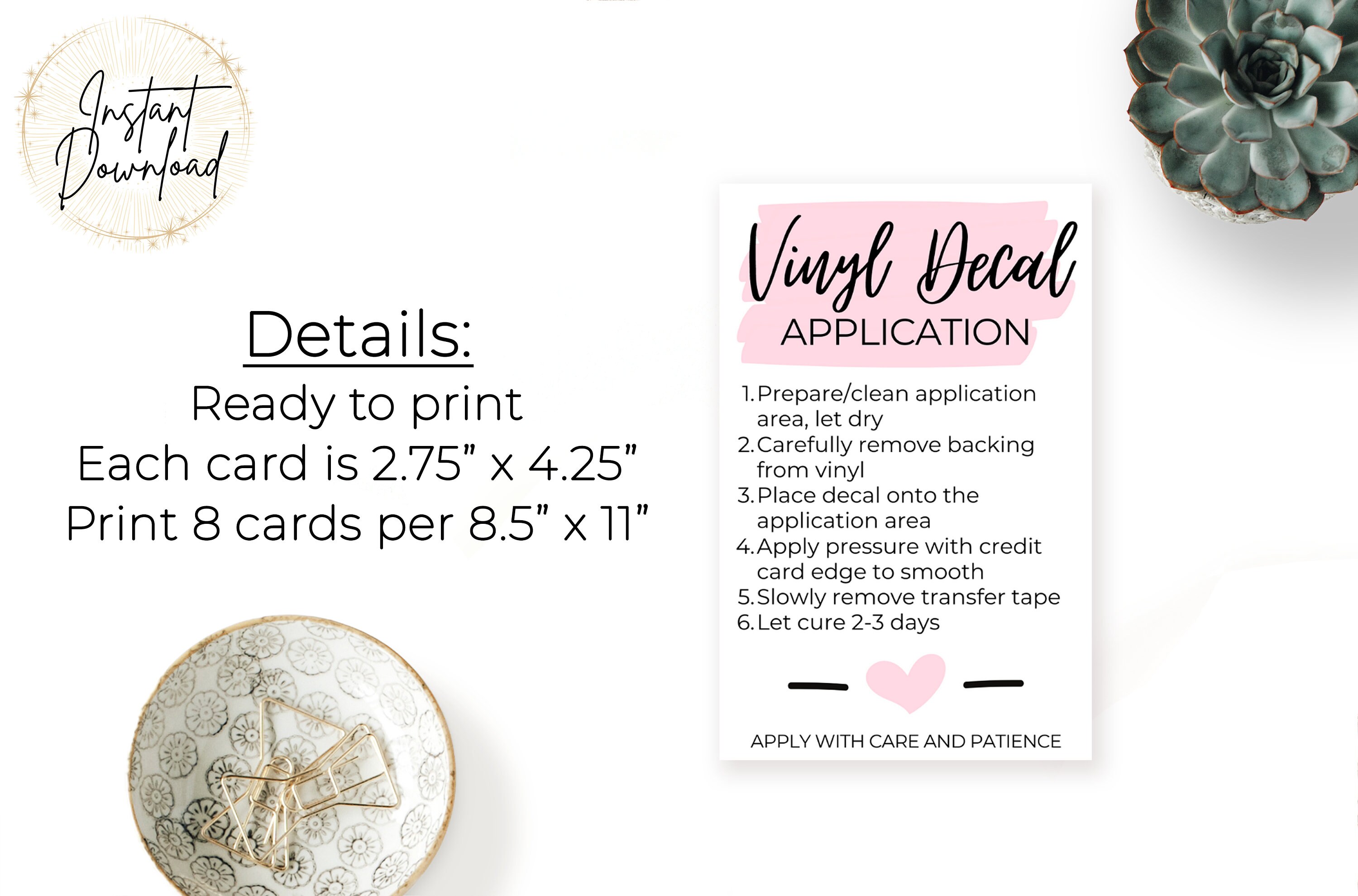 Ready to Print Vinyl Decal Instructions Card | Etsy