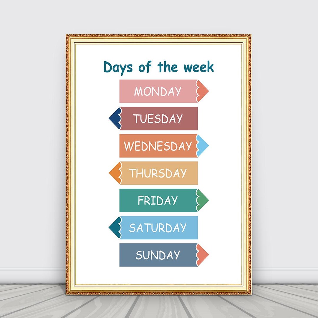 Days of the Week Wallart, Days Chart Print, Educational Wall Art ...
