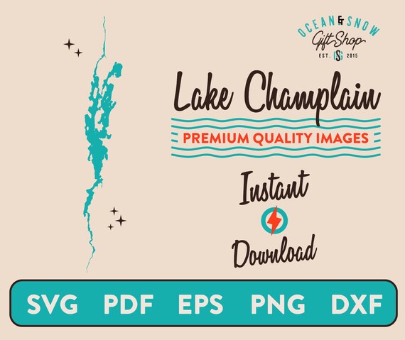 Lake Champlain Vector Shape file instant download Svg Pdf | Etsy
