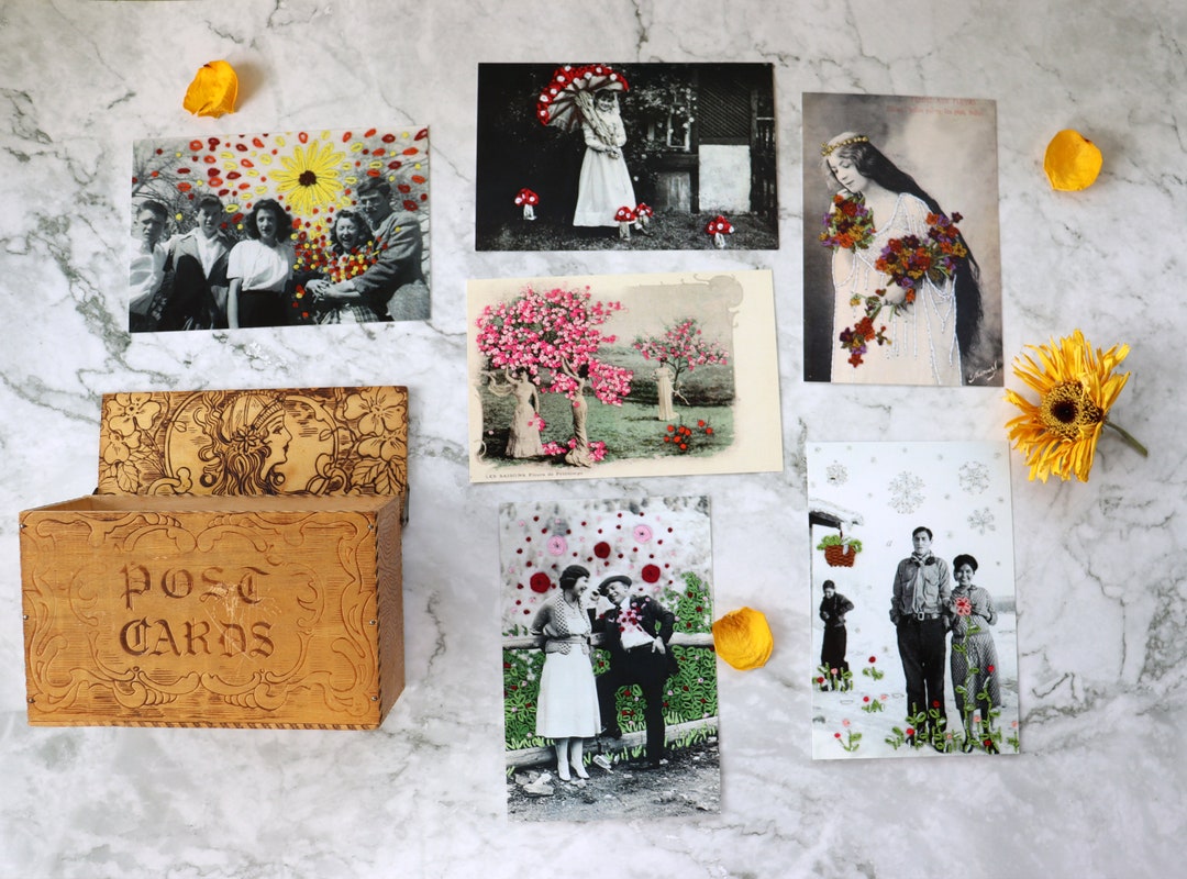 Postcards Hand Embroidered Vintage Photographs and Postcards - Etsy