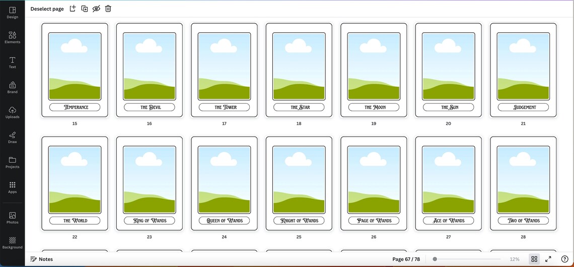 Tarot Deck CANVA Template, Editable 78 Cards, Tarot Card Template, Full ...
