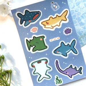 Kawaii Shark Sticker Sheet - Cute Whale Shark Sticker Pack - Hammerhead ...