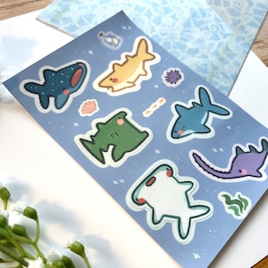 Kawaii Shark Sticker Sheet - Cute Whale Shark Sticker Pack - Hammerhead ...