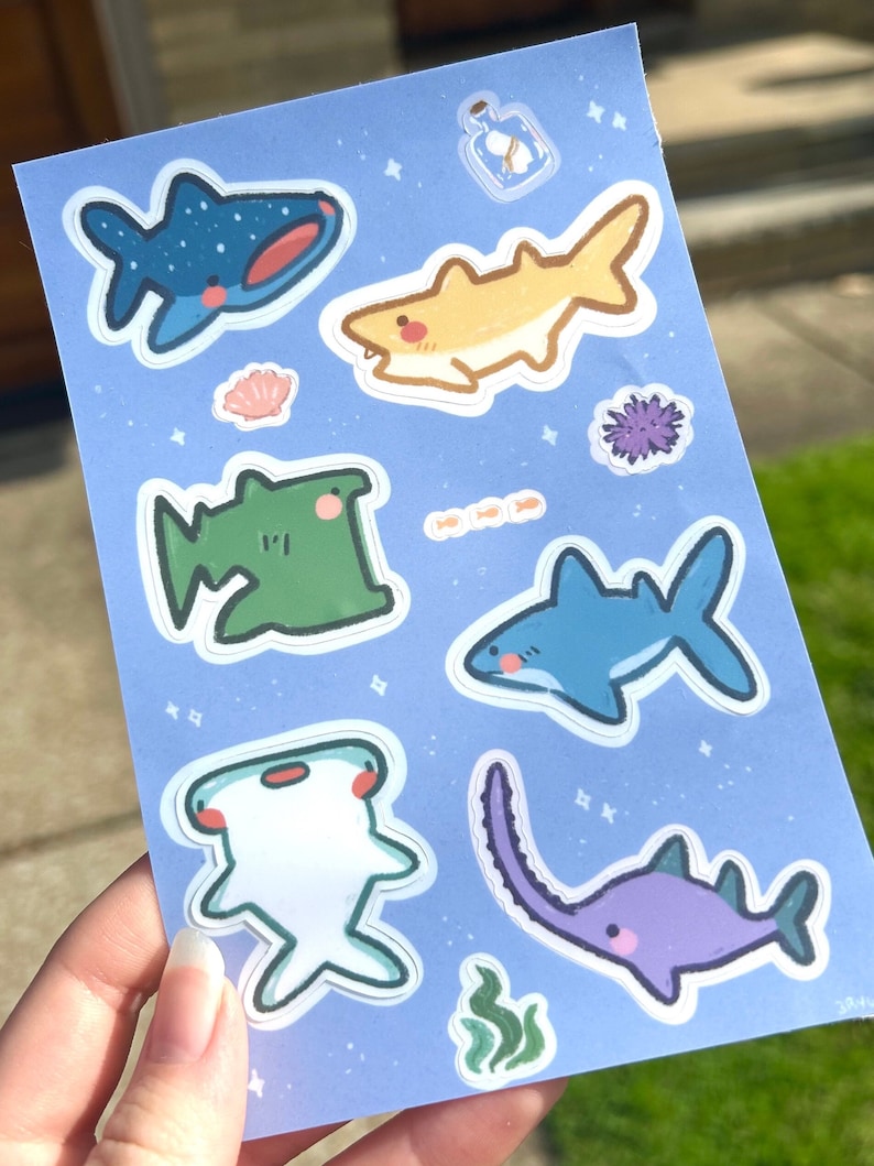 Kawaii Shark Sticker Sheet - Cute Whale Shark Sticker Pack - Hammerhead ...