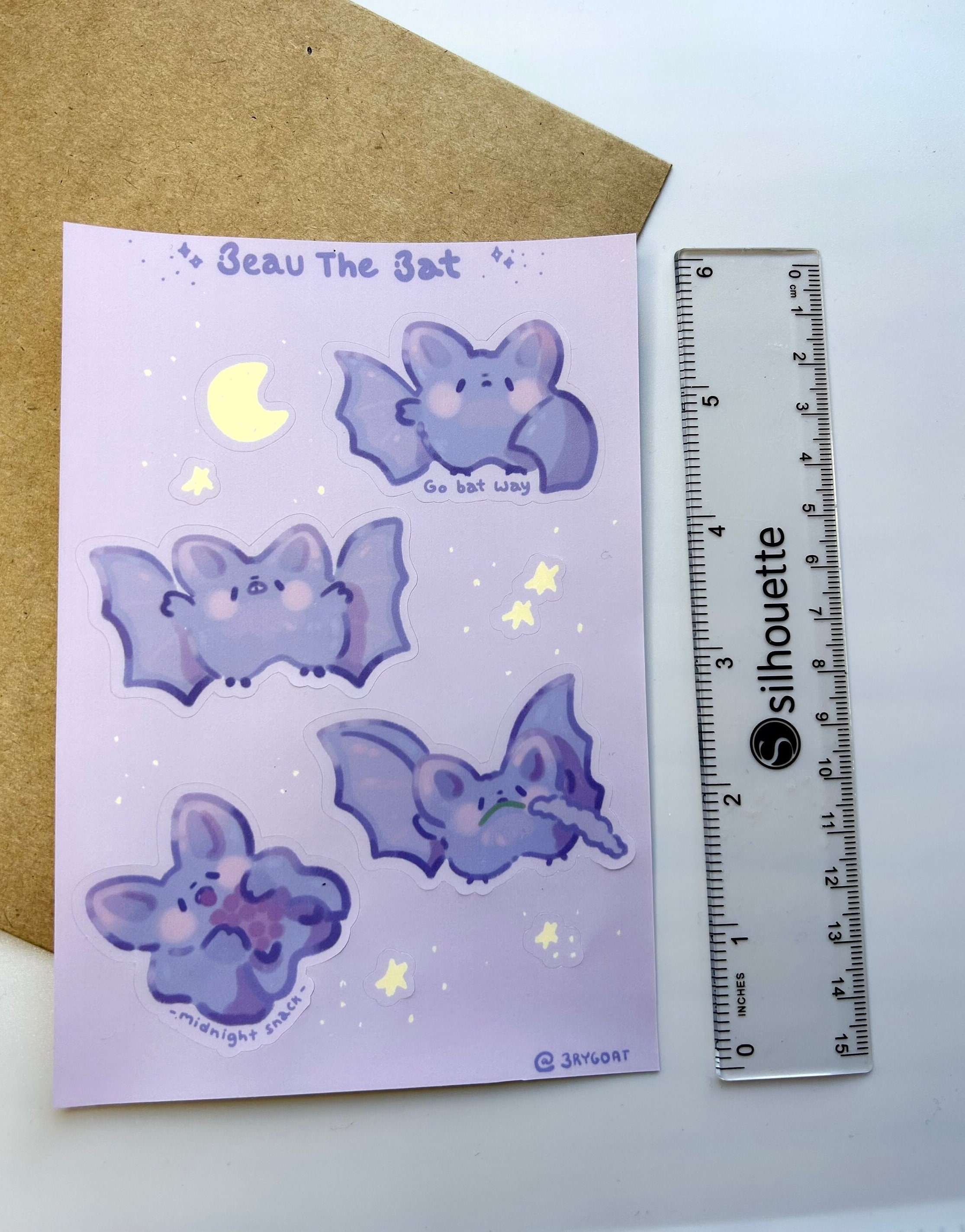 Beau the Bat Sticker Sheet Cute Bat Stickers Kawaii Purple - Etsy