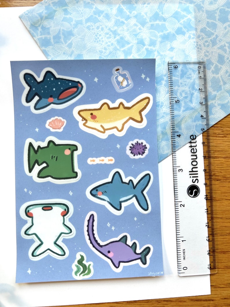 Kawaii Shark Sticker Sheet - Cute Whale Shark Sticker Pack - Hammerhead ...