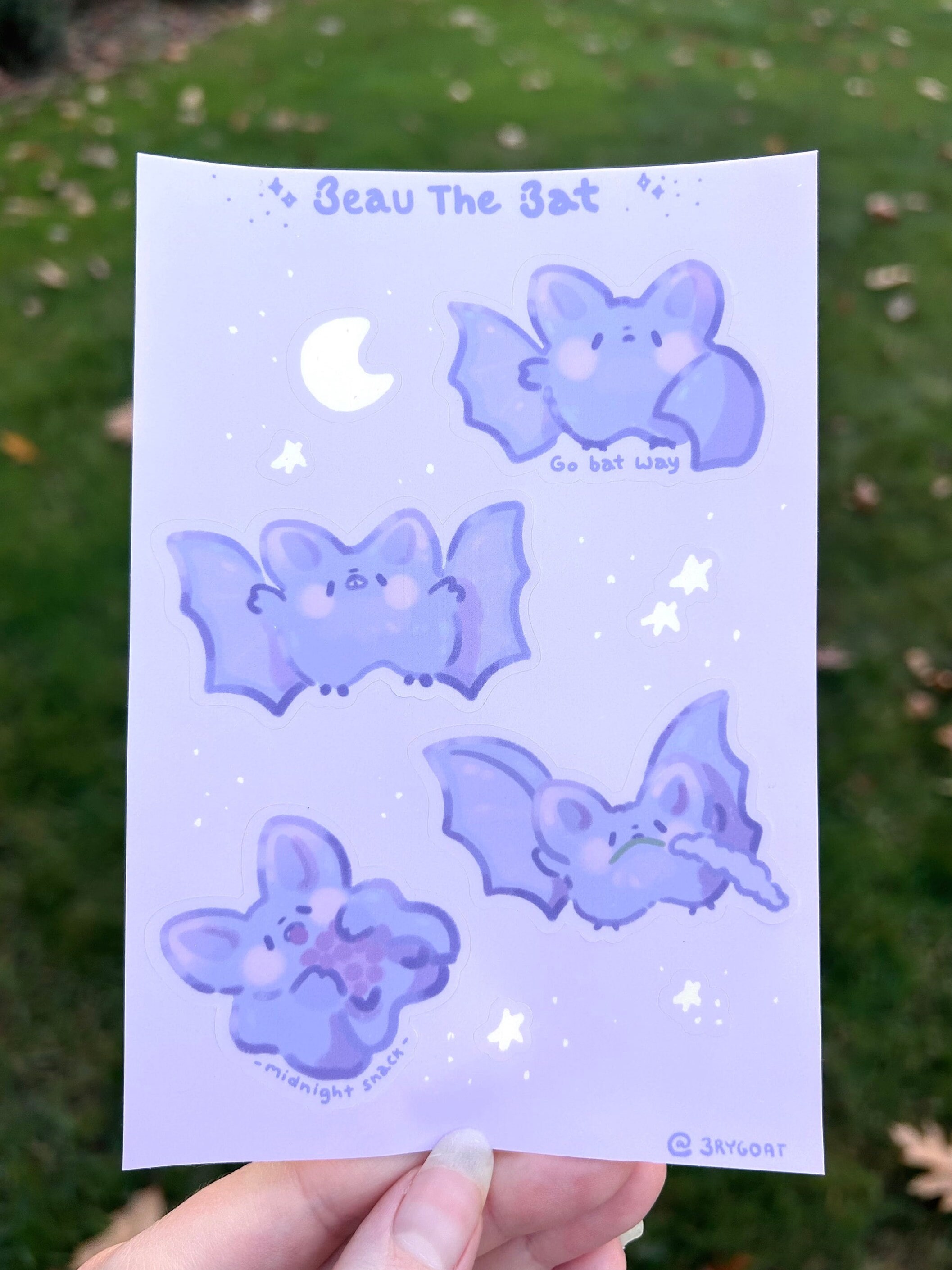 Beau the Bat Sticker Sheet Cute Bat Stickers Kawaii Purple - Etsy