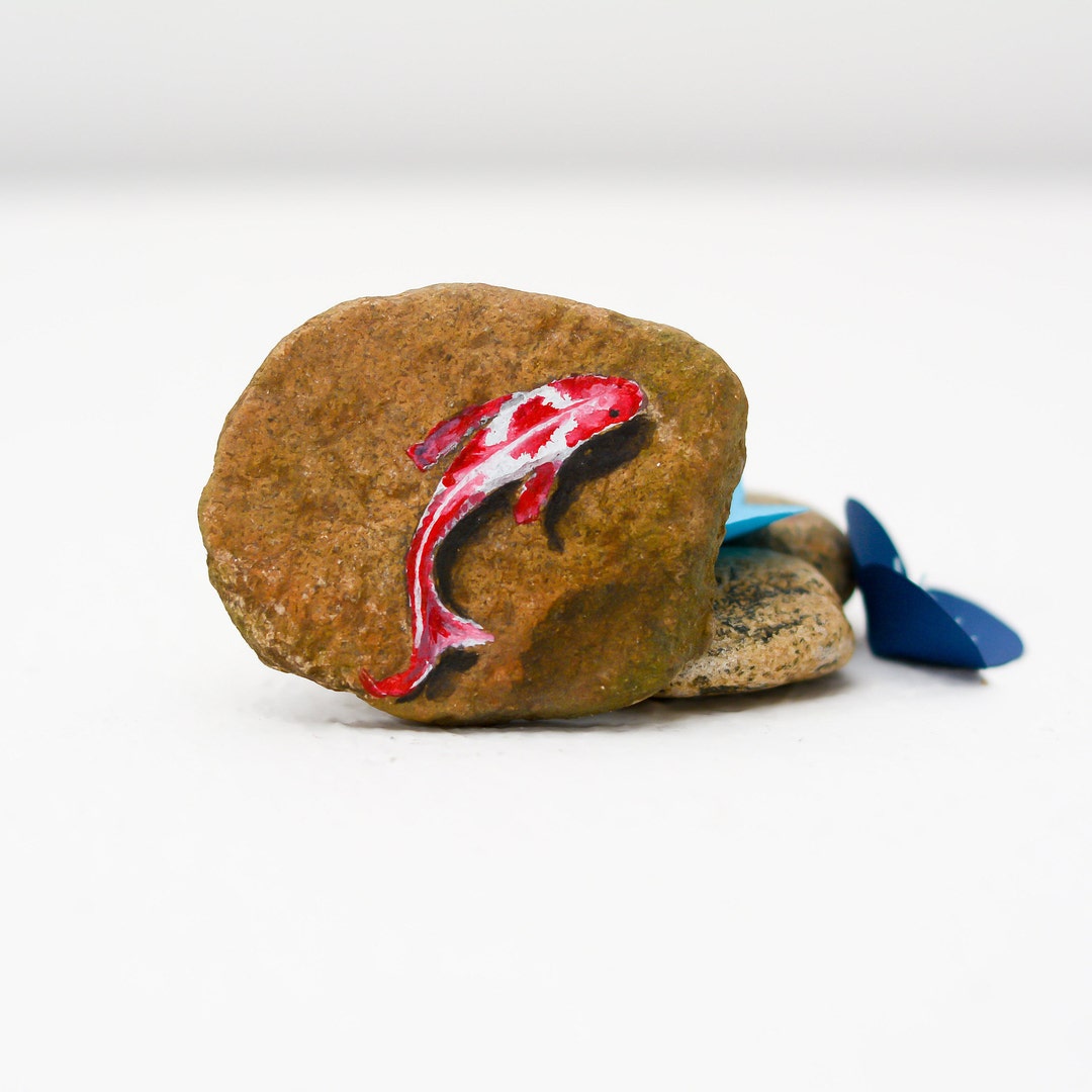 Painted Rock-koi Fish Art-hand Painted Pebble-unique Birthday Gift-koi ...