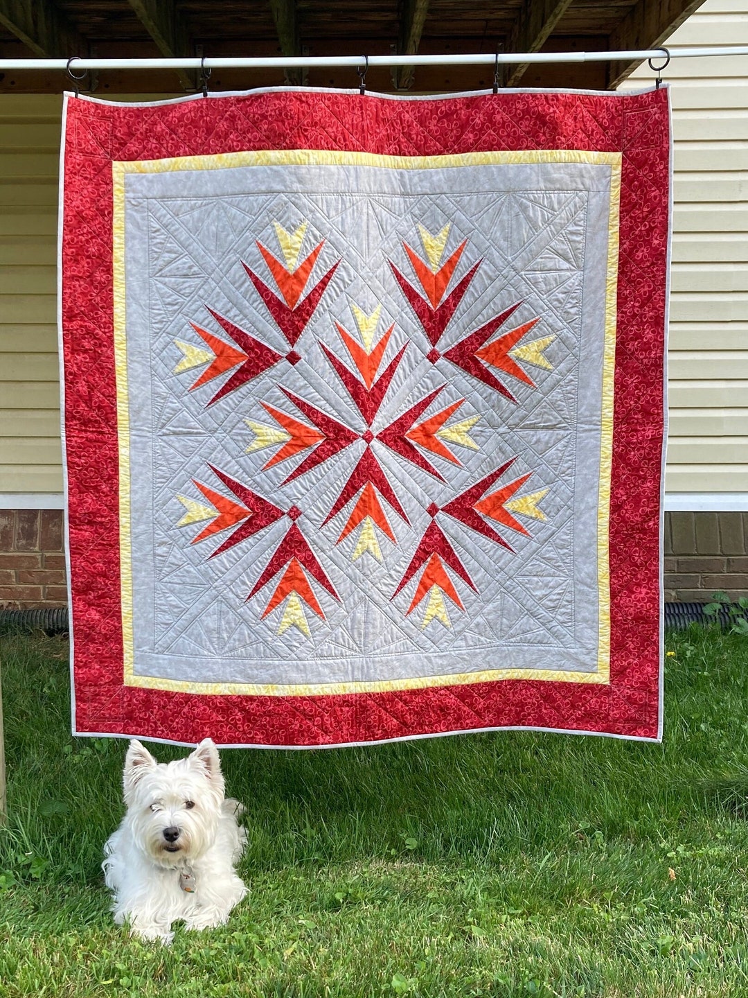 Modern, Handmade Red, Orange, Yellow Throw Quilt, Ready to Ship, 50” X ...
