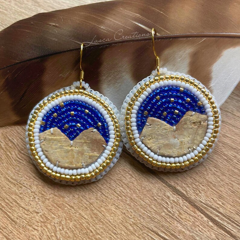Unique Beadwork Birch Bark Medallion Earrings. Landscape Beadwork ...
