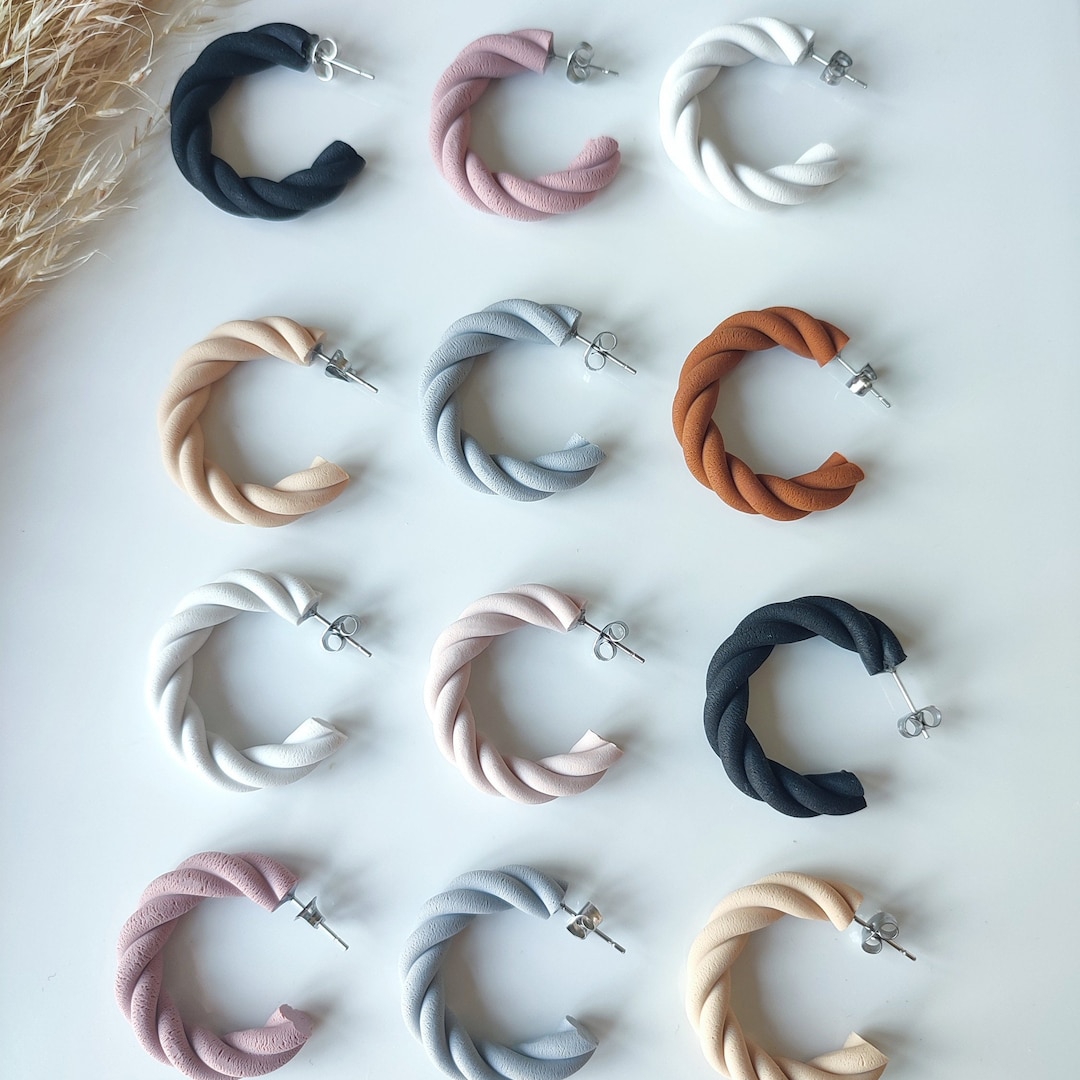 Twisted Hoops / Weave / Various Sizes and Colours / Handmade Polymer ...