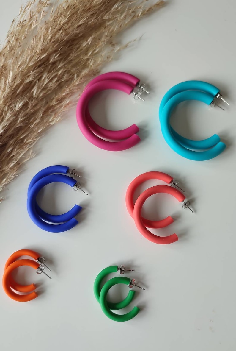 Handmade Polymer Clay Hoop Earrings: Bright Colours, Hypoallergenic ...