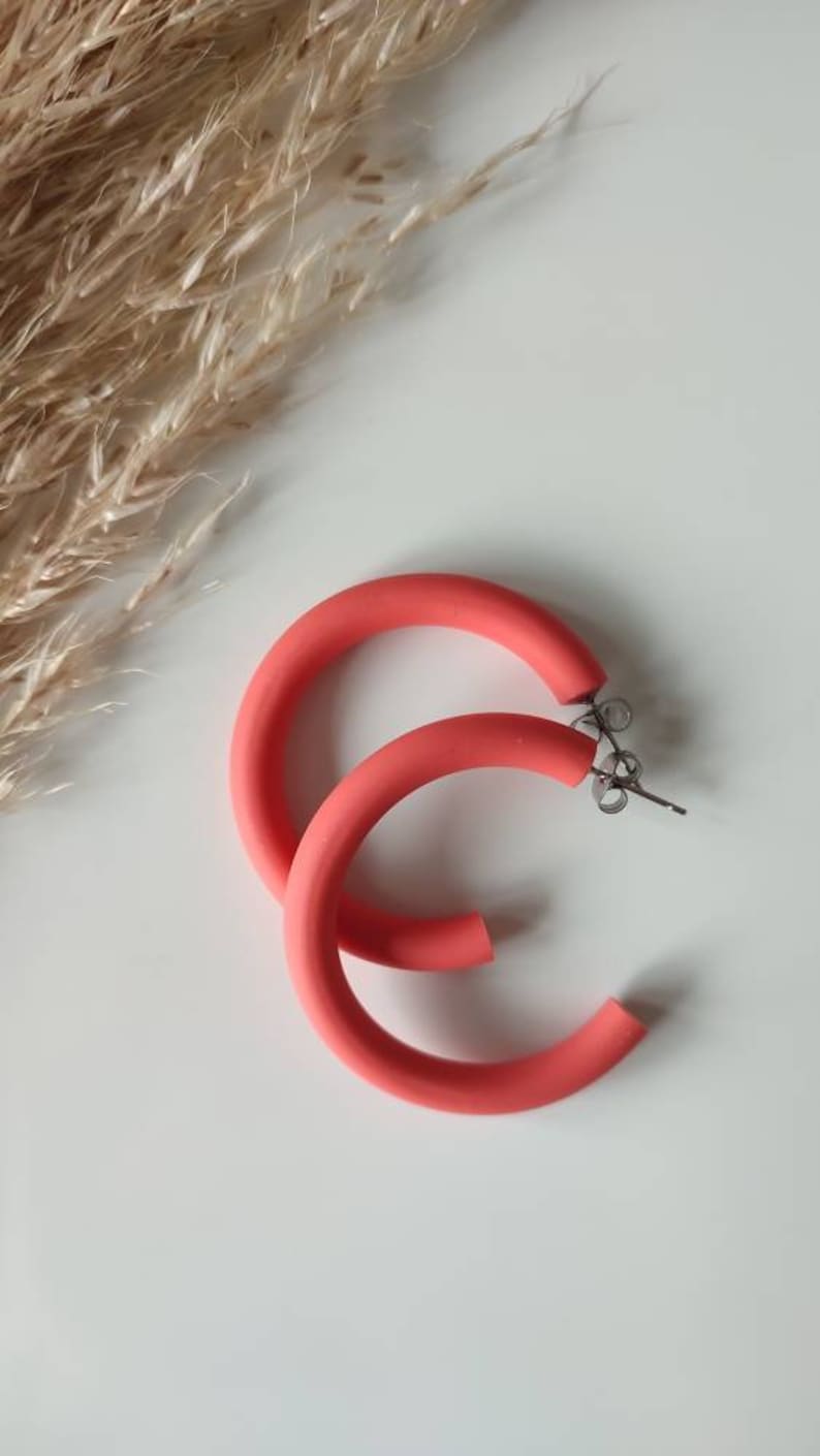 Handmade Polymer Clay Hoop Earrings: Bright Colours, Hypoallergenic ...