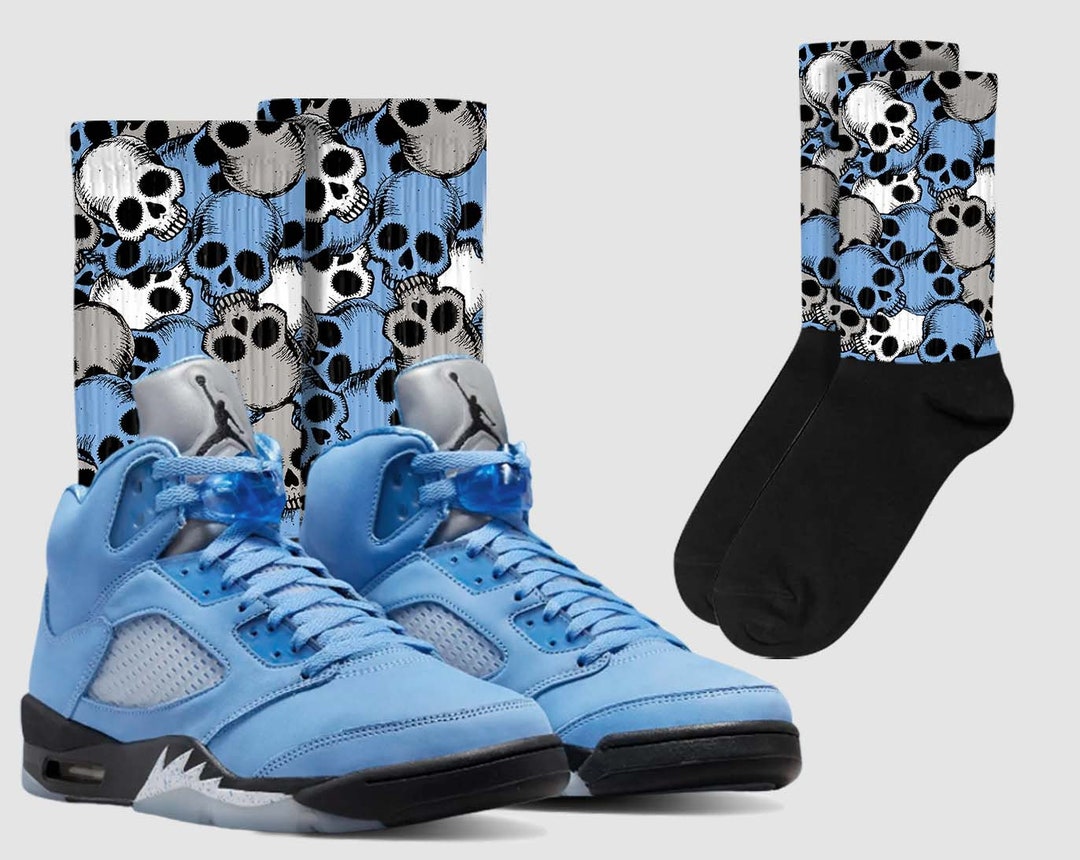 University Blue 5s Dopeskill Unisex Socks Drawn Skulls Graphic - Etsy