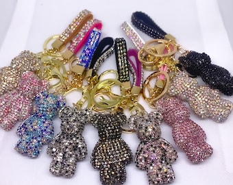 Rhinestone Teddy Bear Keychain - Etsy